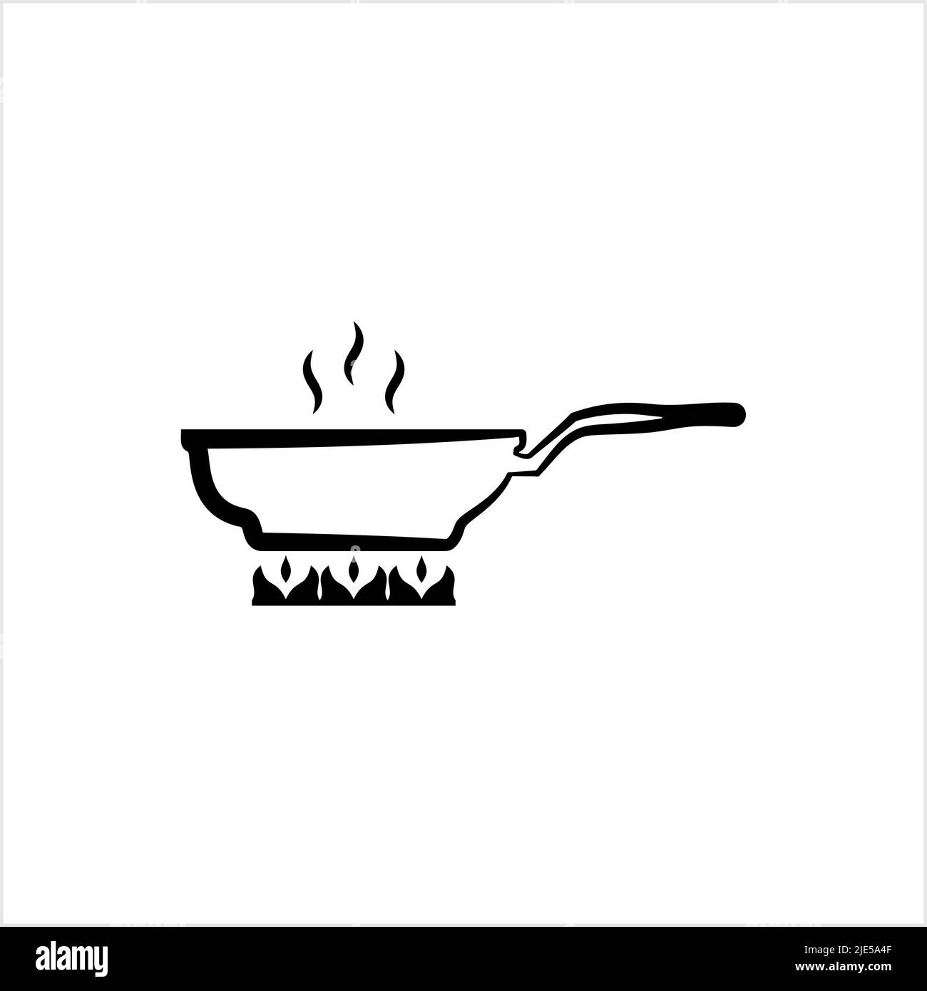 Pan Heating Icon, Frying Pan On Fire Icon Vector Art Illustration Stock ...