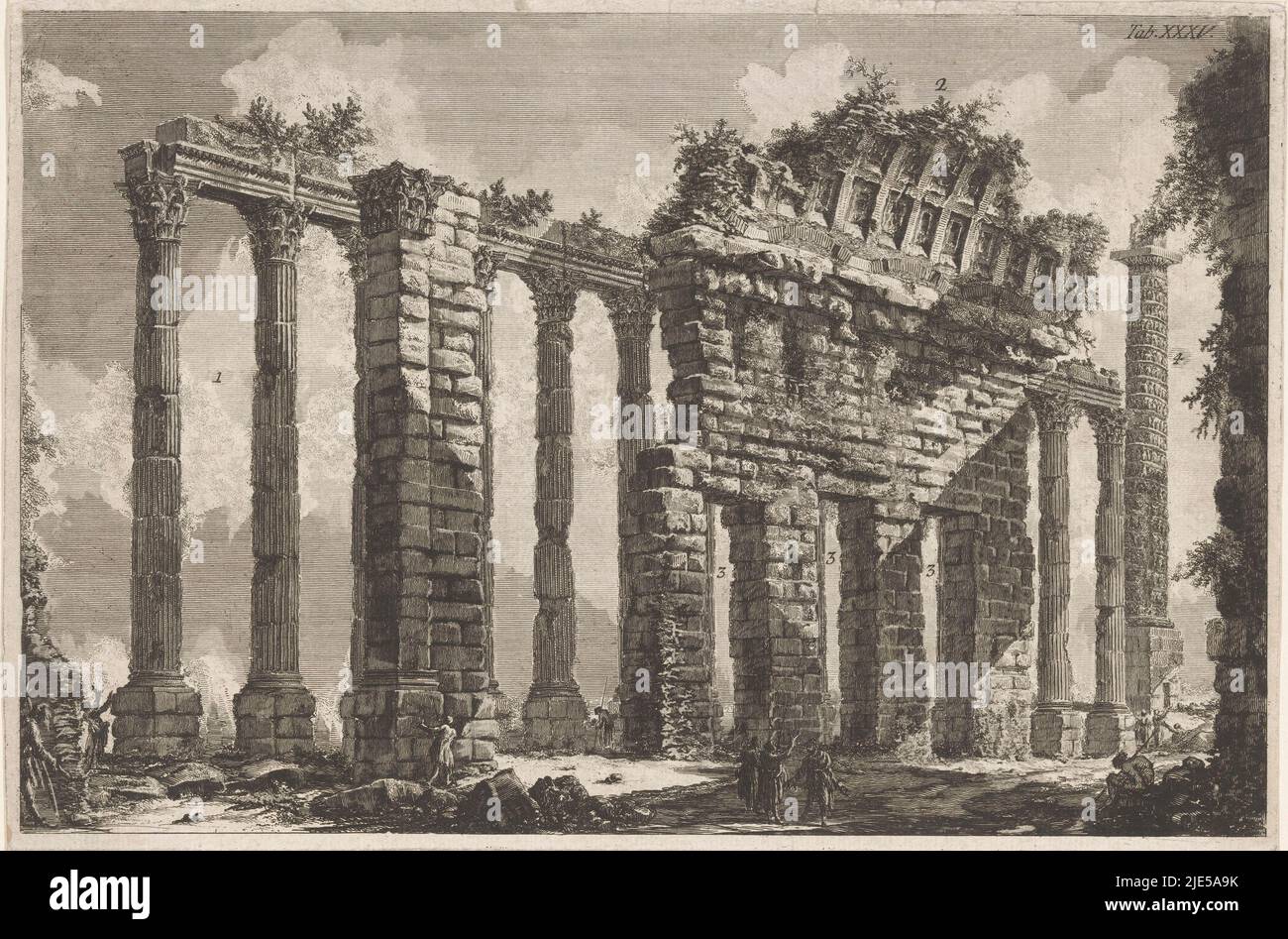 View of the remains of Hadrian's Temple in Rome. The columns of the ...