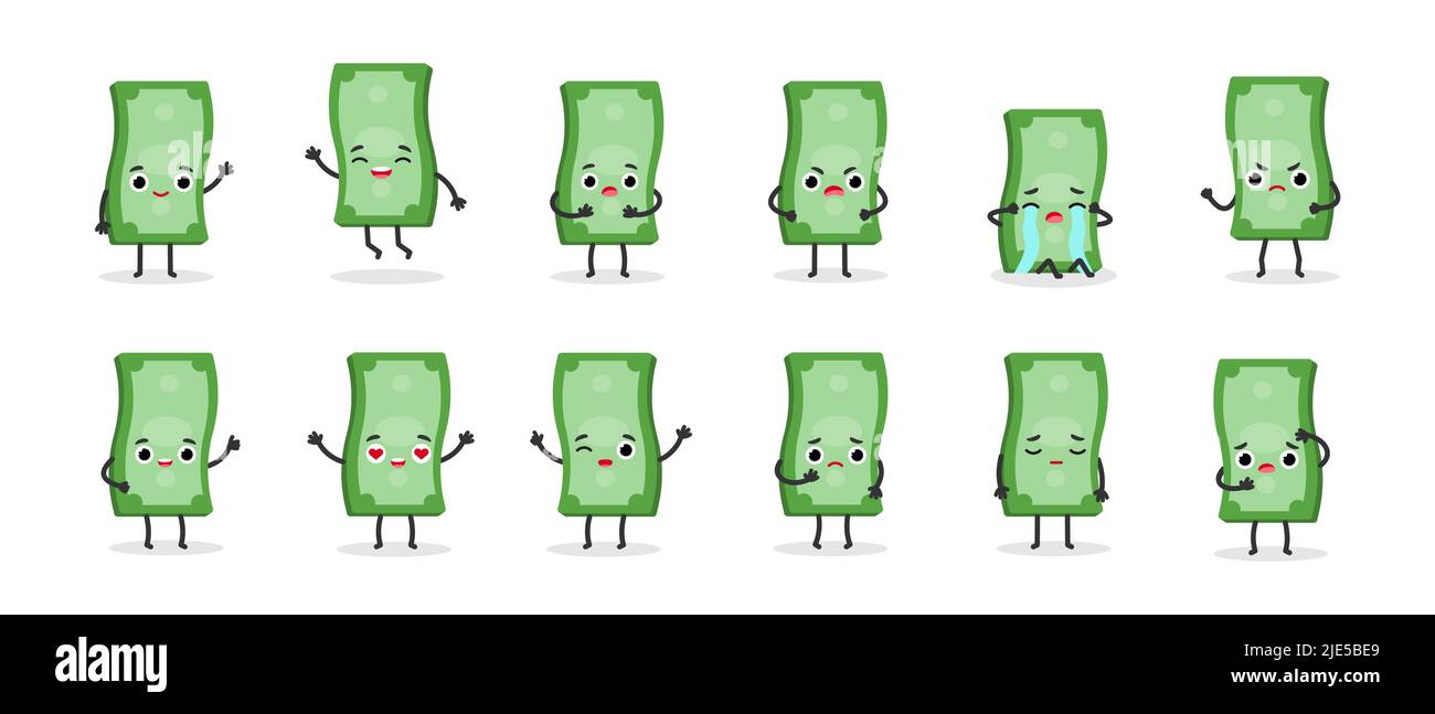 Set cute emotional cash money characters. Vector cartoon illustration ...