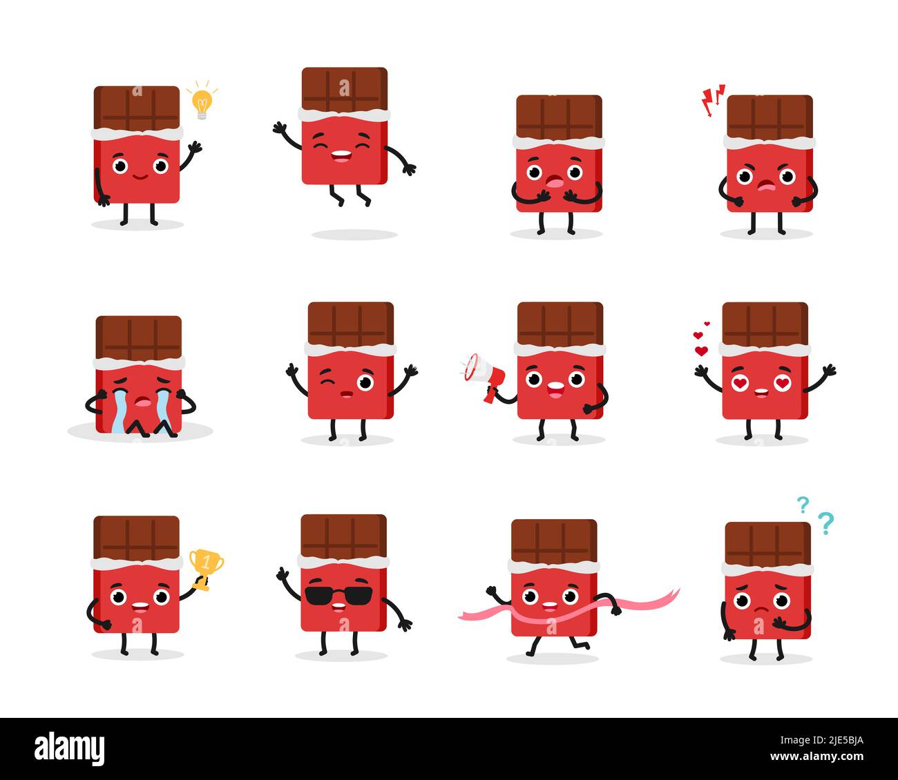 Open chocolate bar set emotions characters. Flat vector illustration ...