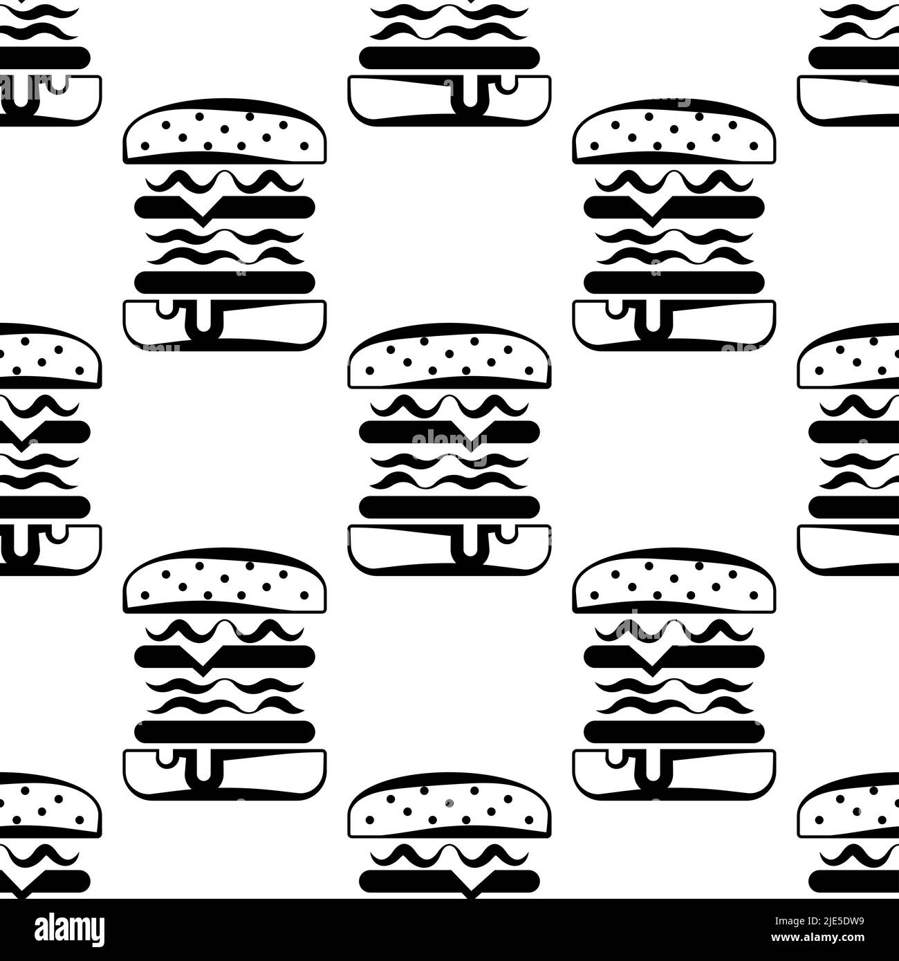 Burger Icon Seamless Pattern, Fast Food Burger Vector Art Illustration ...