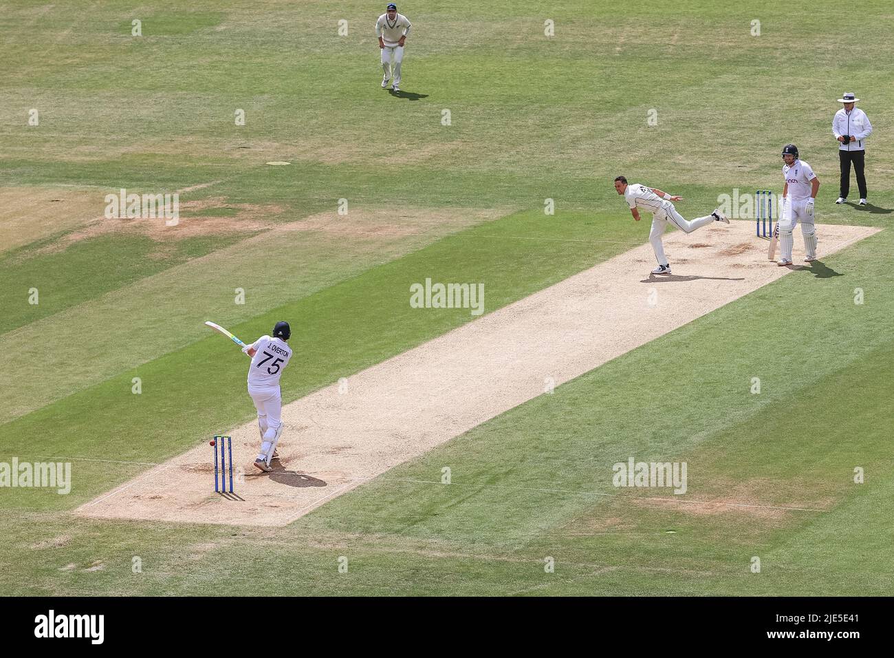 Jamie Overton of England clips the ball and is caught behind by Daryl ...