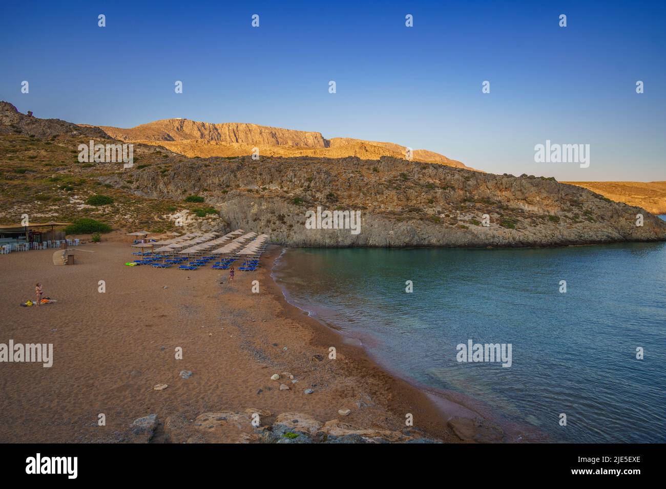 View of the famous rocky beach Melidoni in Kythira island at sunset ...