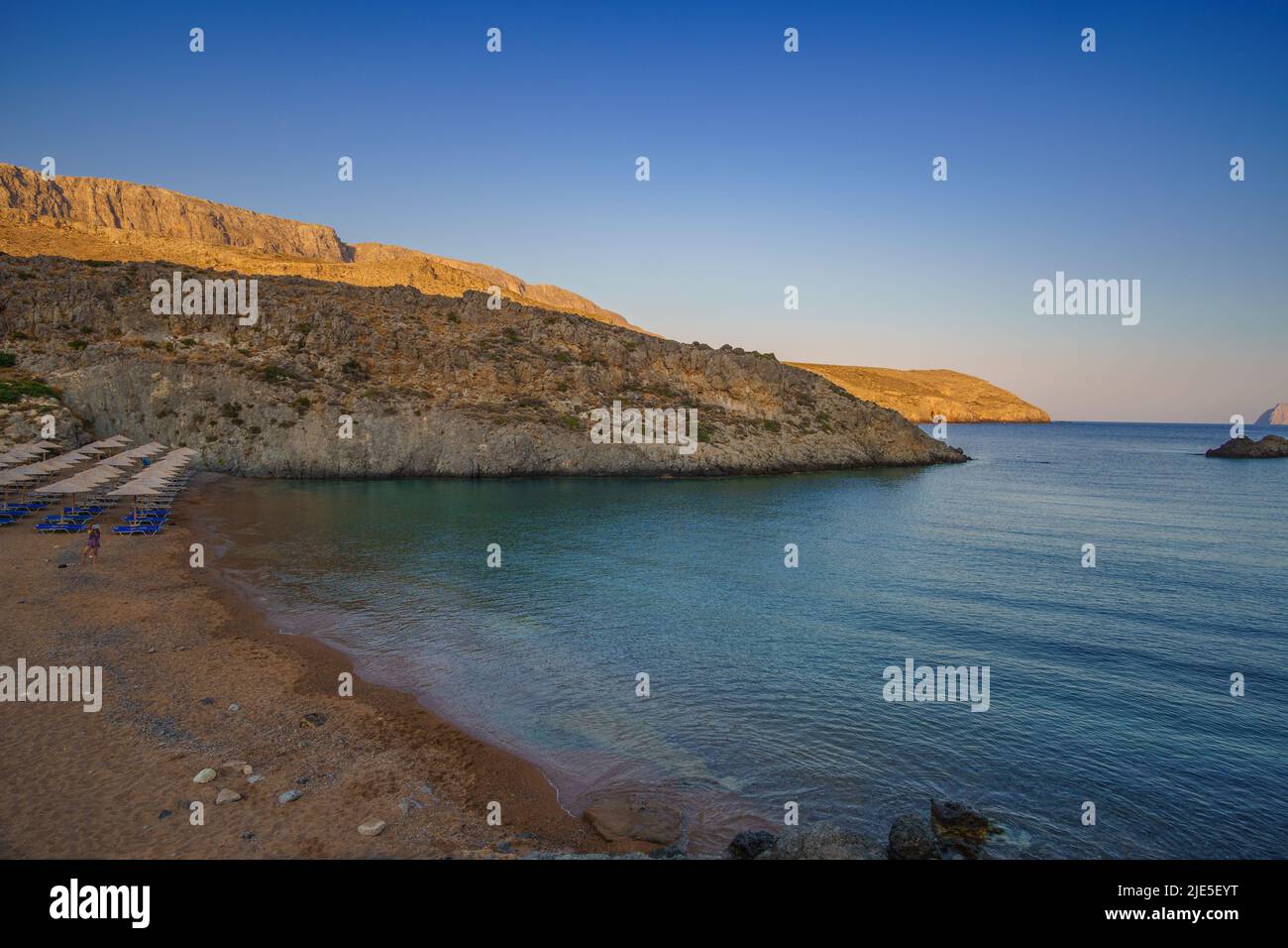 View of the famous rocky beach Melidoni in Kythira island at sunset ...