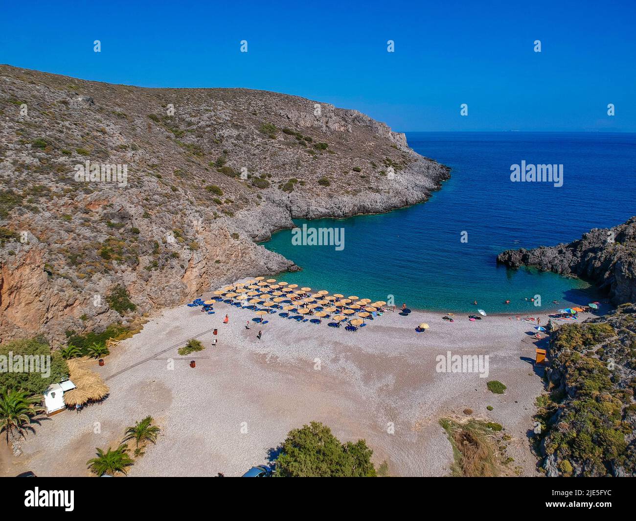 Aerial panoramic view of the famous rocky beach Chalkos in Kythira ...