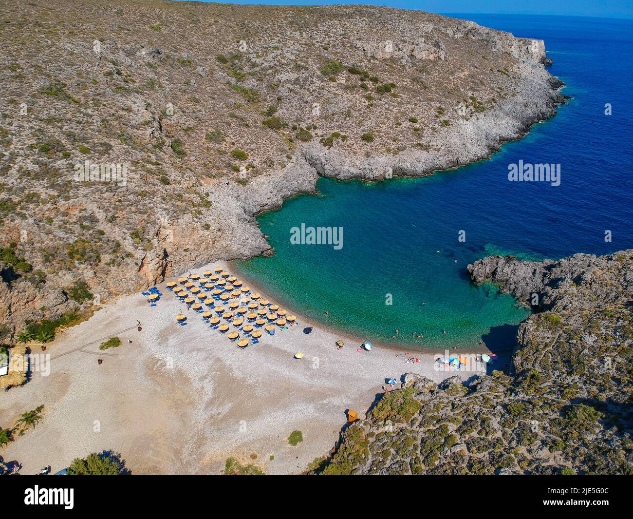 Aerial panoramic view of the famous rocky beach Chalkos in Kythira ...