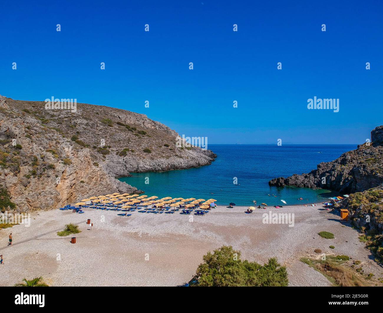 Aerial panoramic view of the famous rocky beach Chalkos in Kythira ...