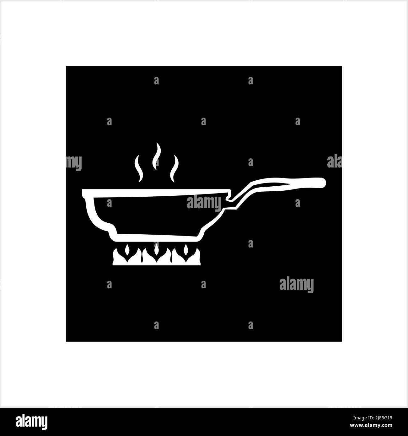 Pan Heating Icon, Frying Pan On Fire Icon Vector Art Illustration Stock ...