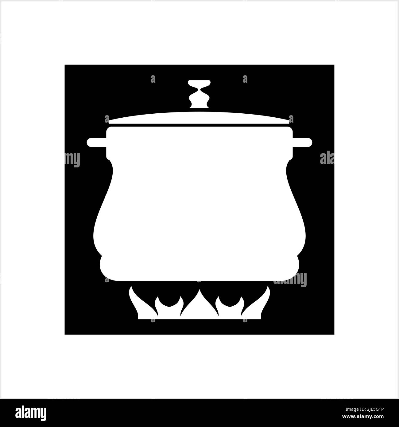 Pan Heating Icon, Frying Pan On Fire Icon Vector Art Illustration Stock ...