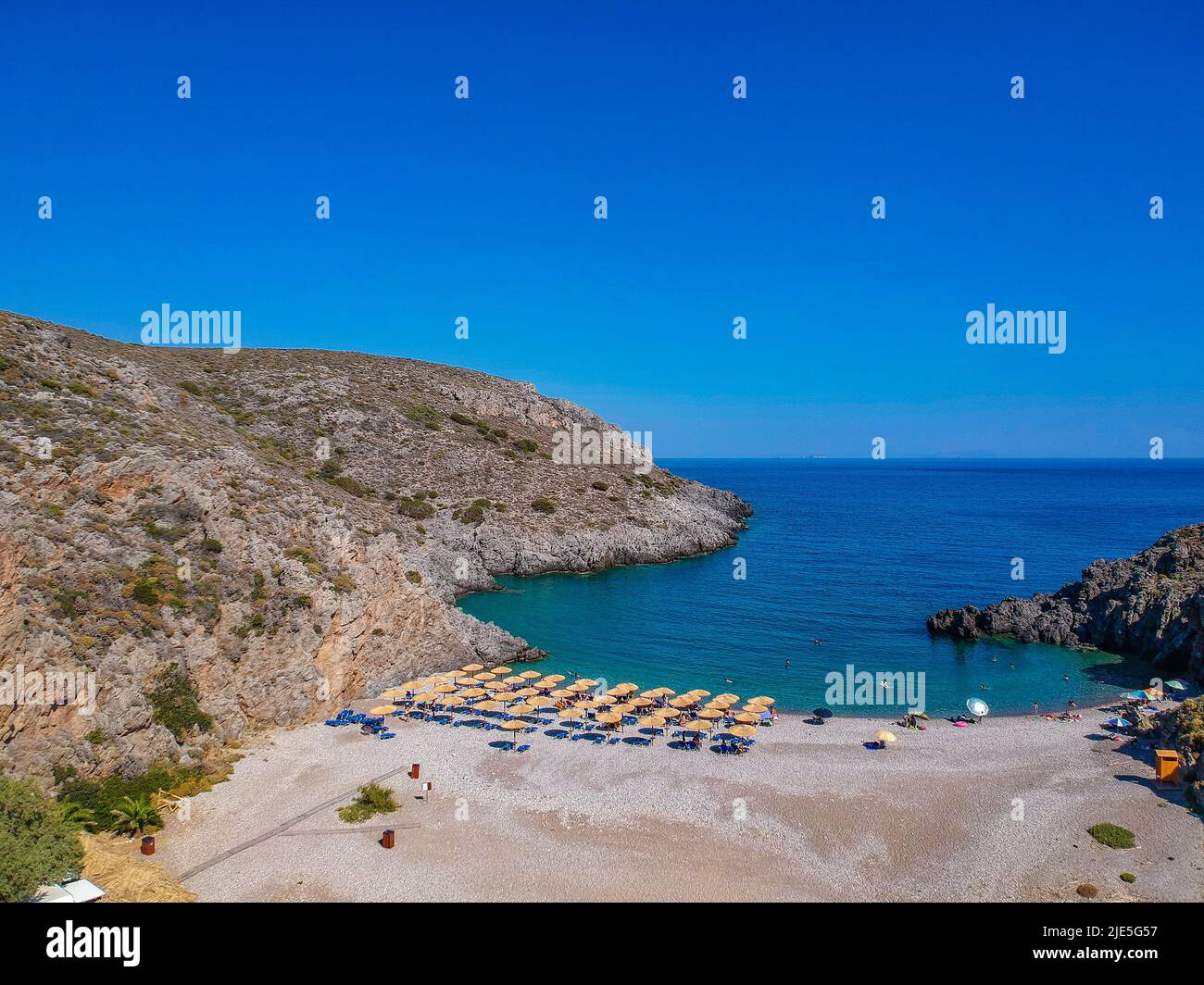 Aerial panoramic view of the famous rocky beach Chalkos in Kythira ...