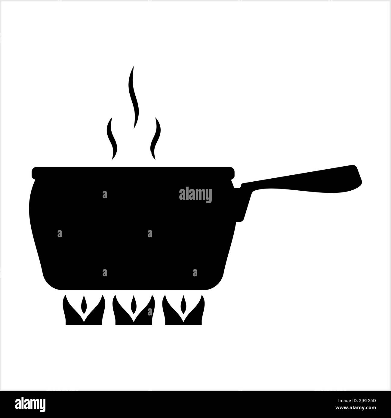 Pan Heating Icon, Frying Pan On Fire Icon Vector Art Illustration Stock ...
