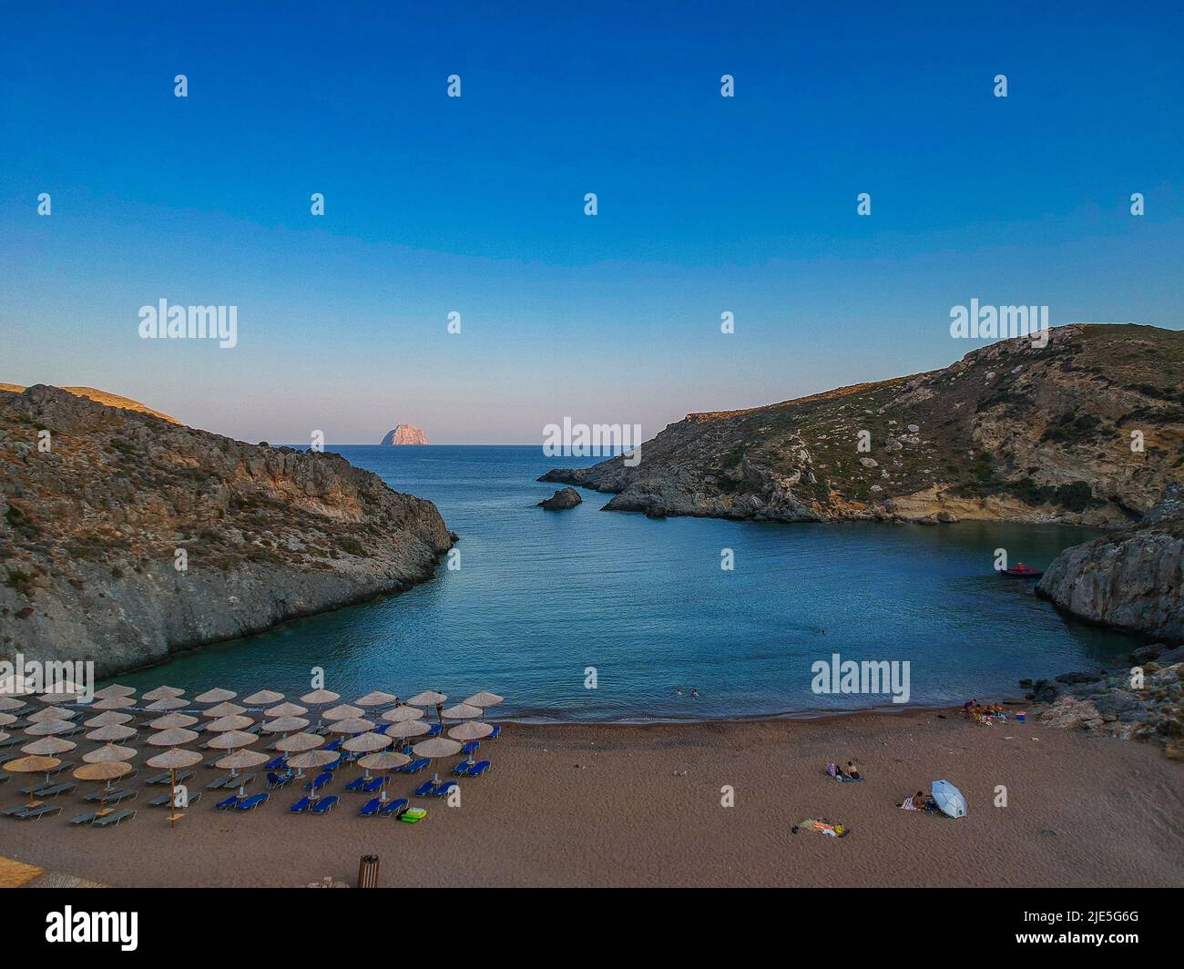 Aerial panoramic view of the famous rocky beach Melidoni in Kythira ...
