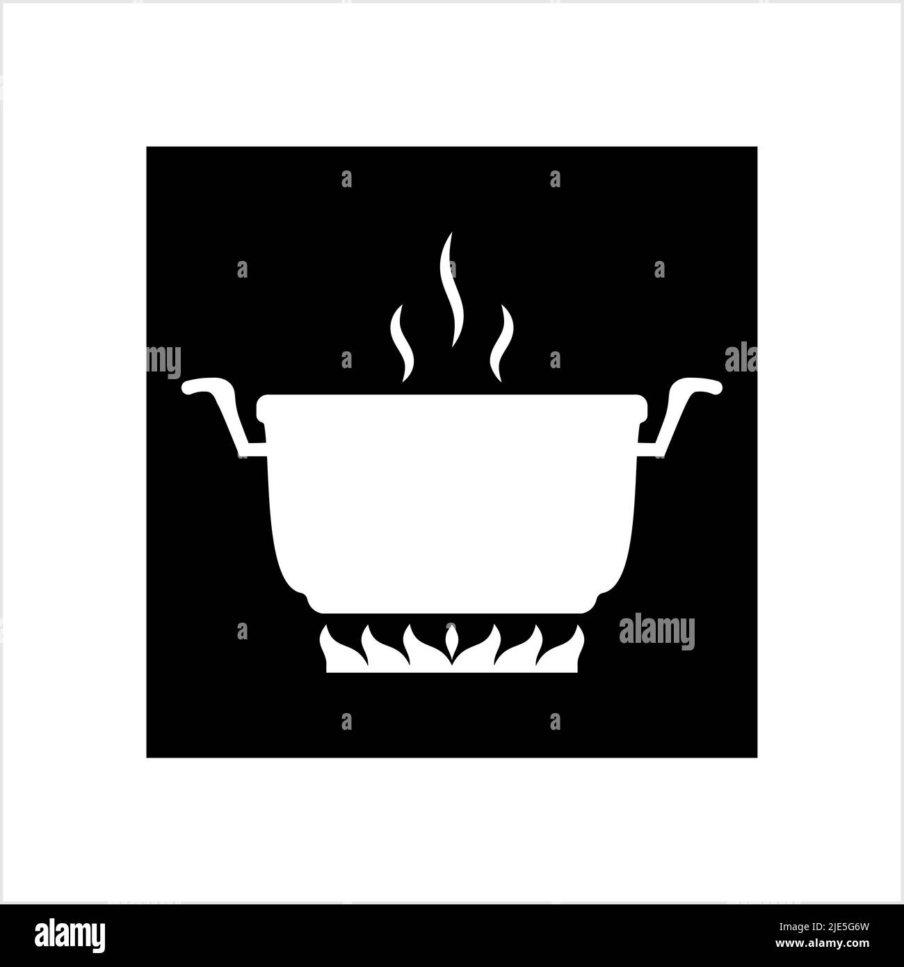 Pan Heating Icon, Frying Pan On Fire Icon Vector Art Illustration Stock ...