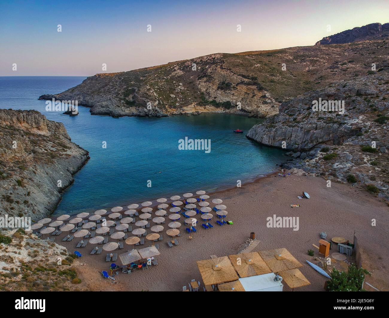 Aerial panoramic view of the famous rocky beach Melidoni in Kythira ...