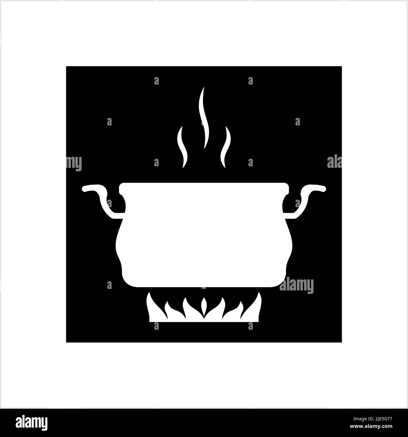 Pan Heating Icon, Frying Pan On Fire Icon Vector Art Illustration Stock ...