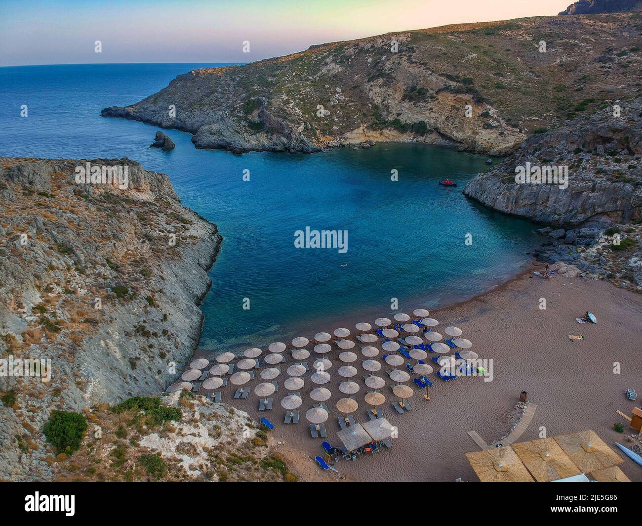 Aerial panoramic view of the famous rocky beach Melidoni in Kythira ...