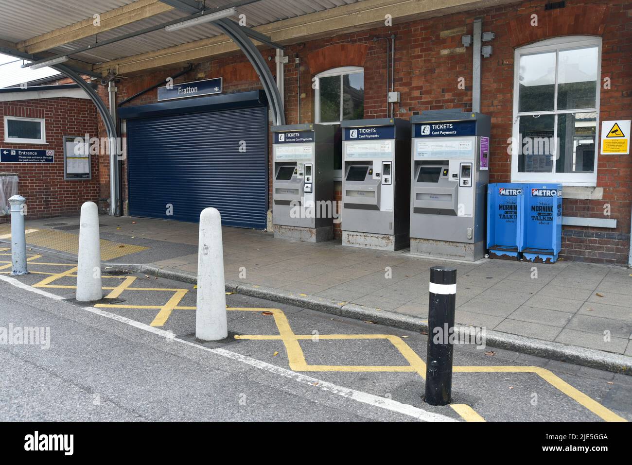 Entrance to Fratton railway station in Portsmouth, England fully closed ...
