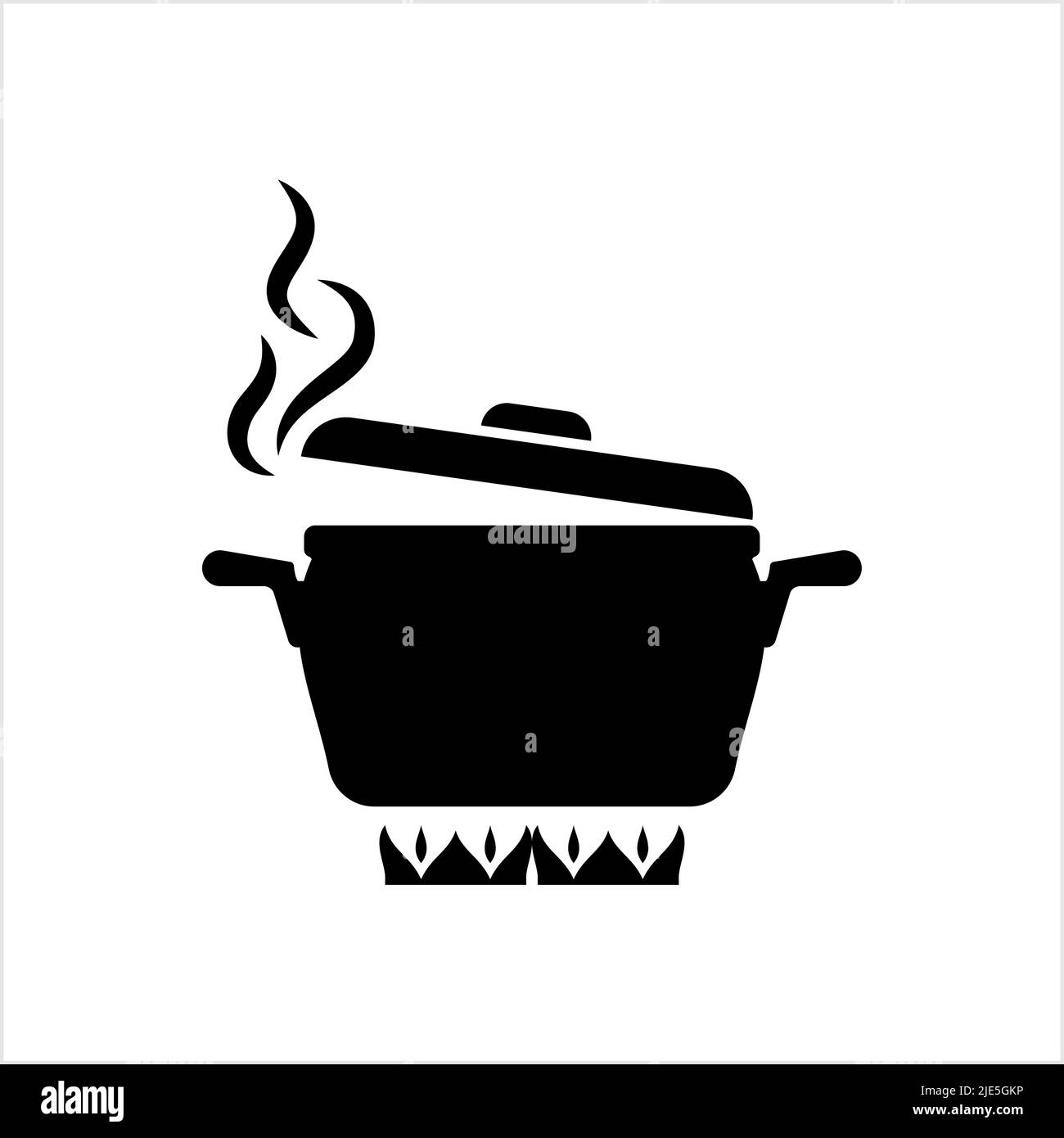 Pan Heating Icon, Frying Pan On Fire Icon Vector Art Illustration Stock ...