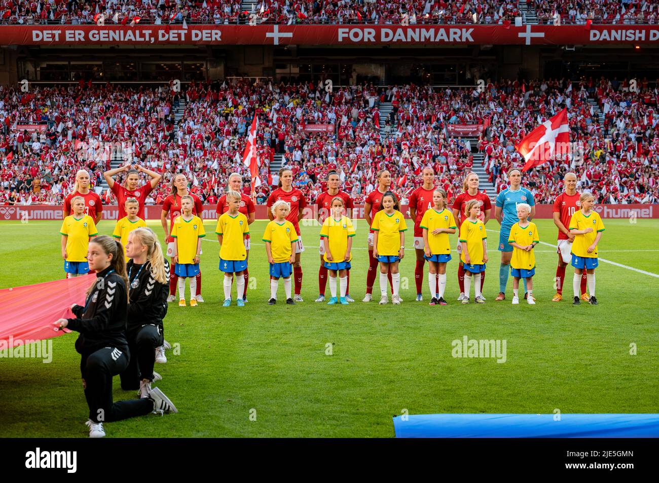 Copenhagen, Denmark. 24th June, 2022. The players of Denmark line up ...