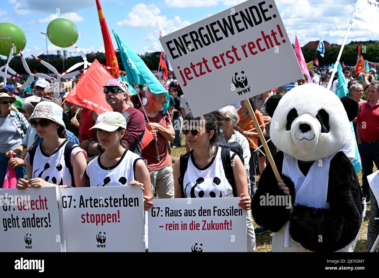 Munich, Germany. 25th June, 2022. A participant costumed as a panda ...