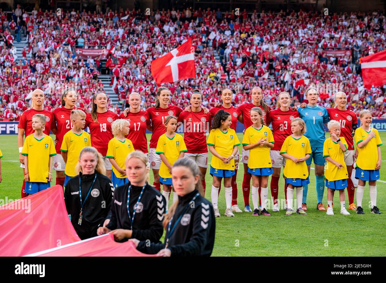 Copenhagen, Denmark. 24th June, 2022. The players of Denmark line up ...