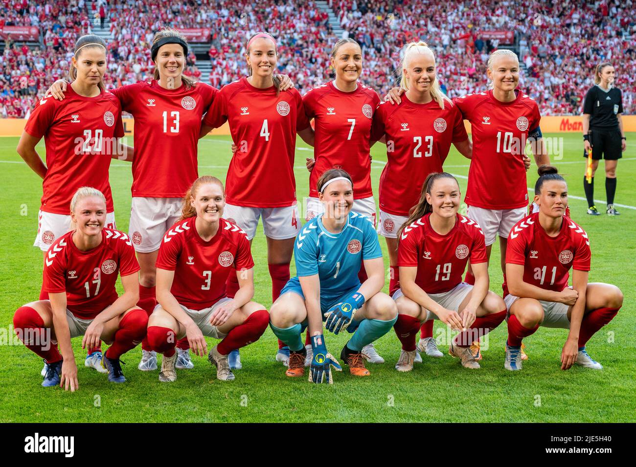 Copenhagen, Denmark. 24th June, 2022. The starting-11 of Denmark seen ...