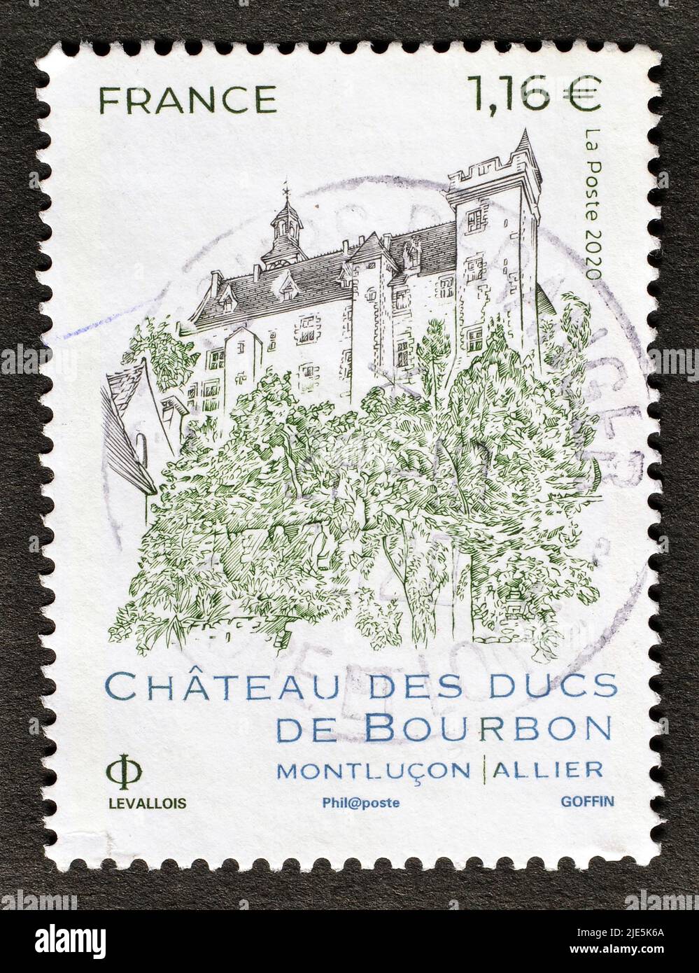 Cancelled postage stamp printed by France, that shows Castle of the ...