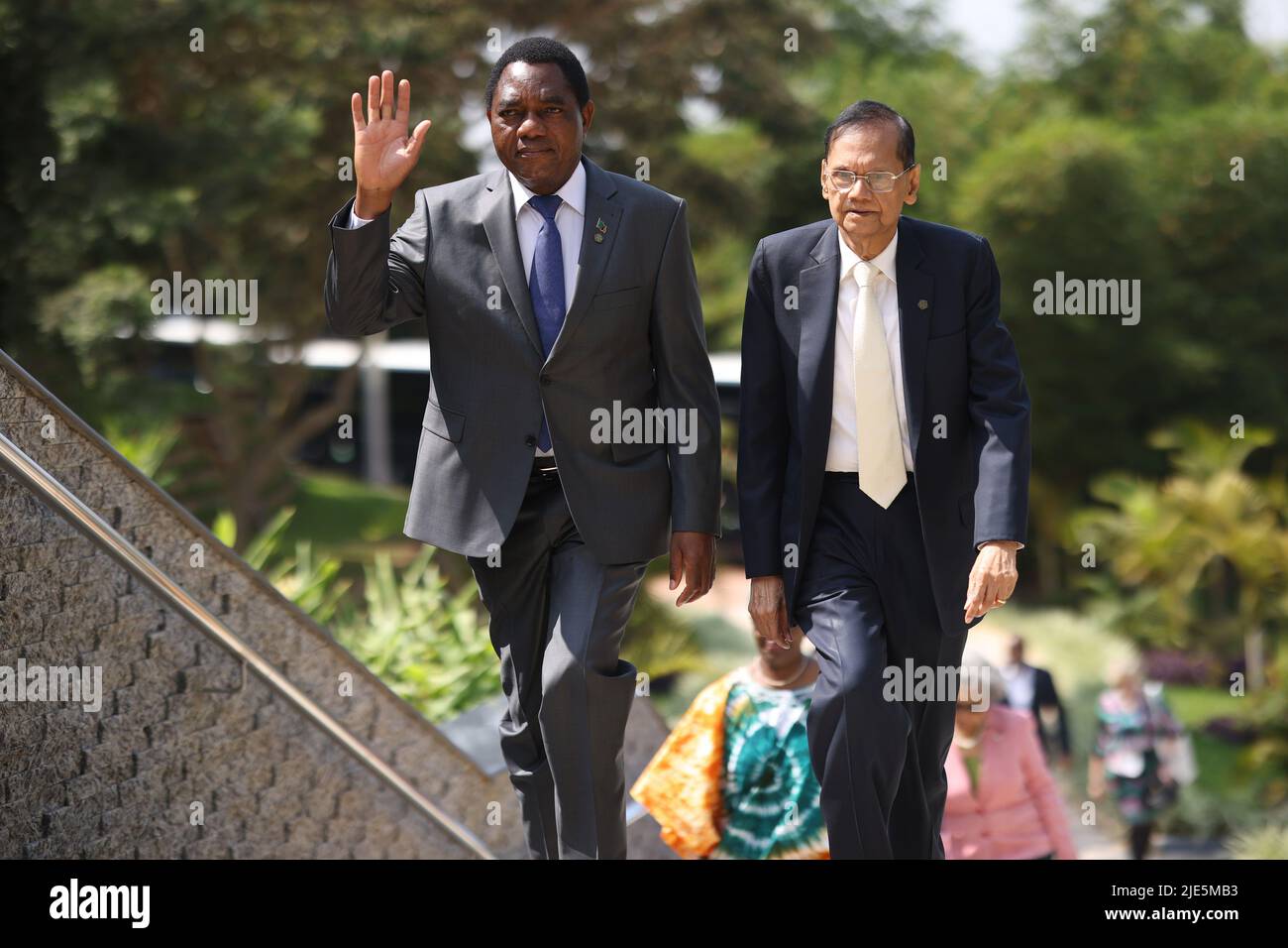 President of Zambia Hakainde Hichilema (left) arrives for the Leaders ...