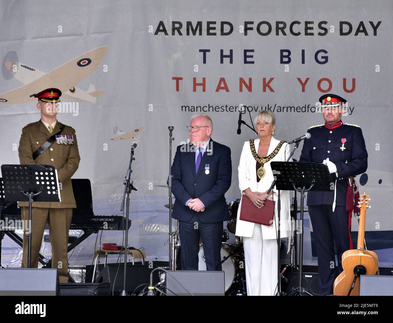 Manchester, UK, 25th June, 2022. Major Andrew McMahon, Councillor Tommy ...