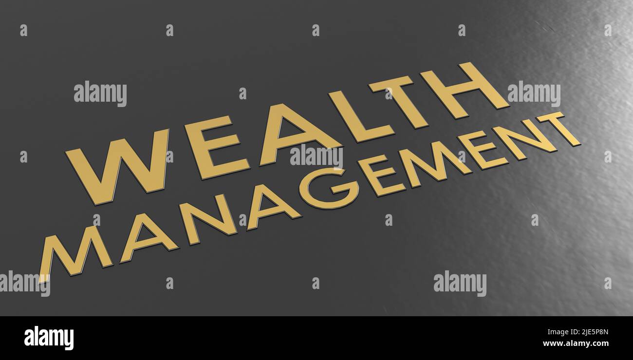Golden wealth management word on black background, 3d rendering Stock ...
