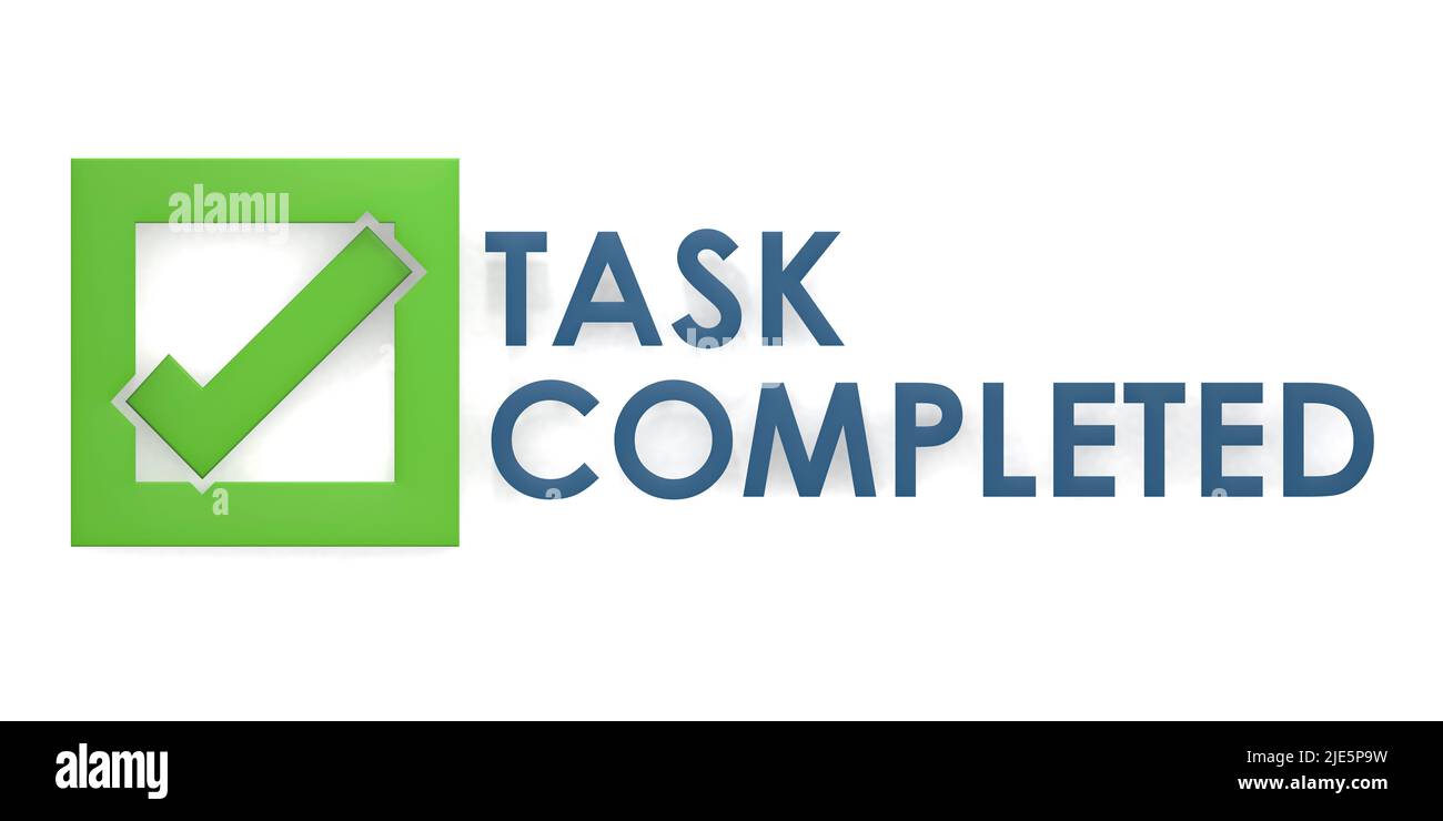 Task completed with green checkmark, 3d rendering Stock Photo - Alamy