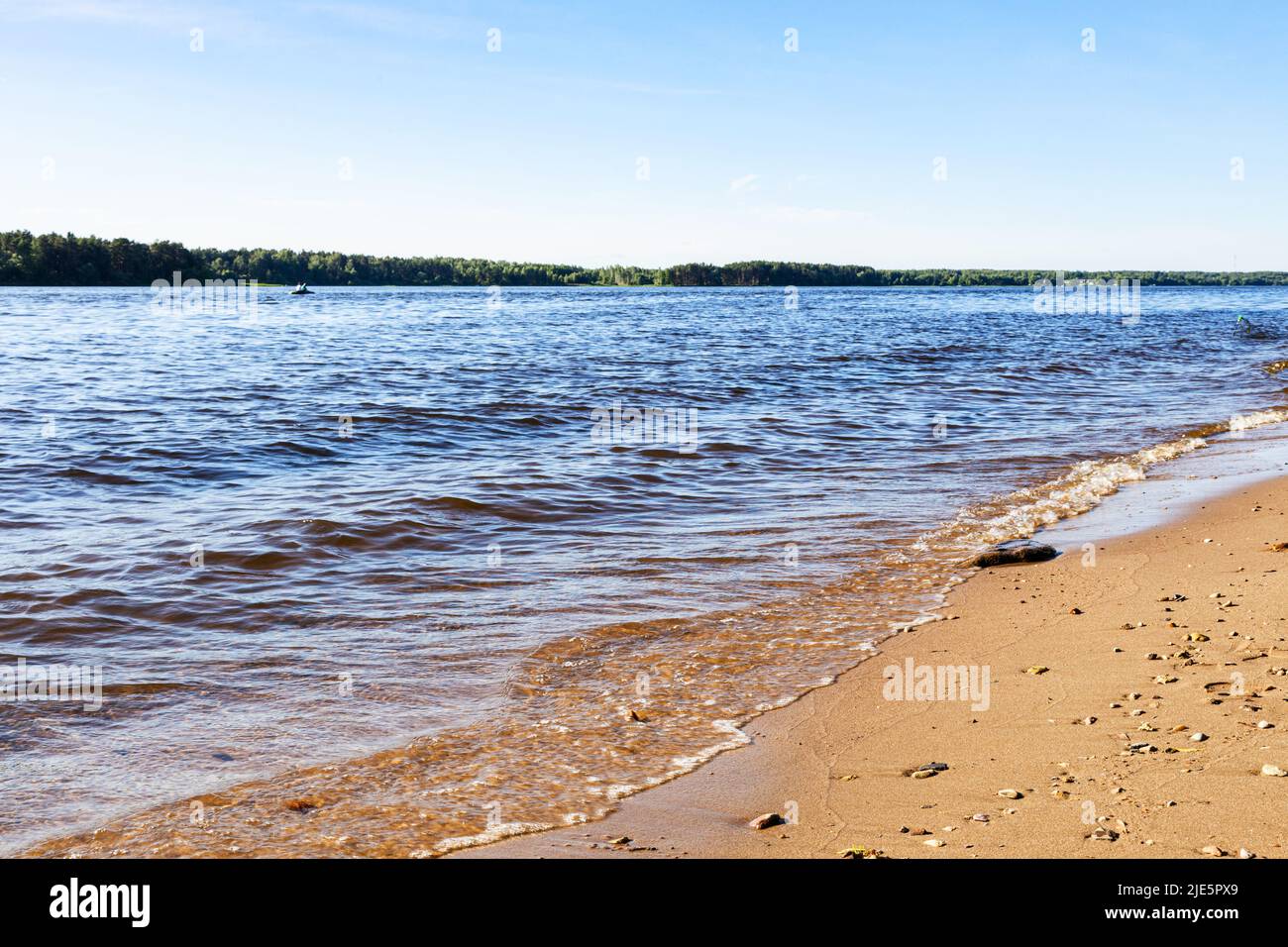 water surface on Volga river on sunny summer day at beach Dunkina Gora ...
