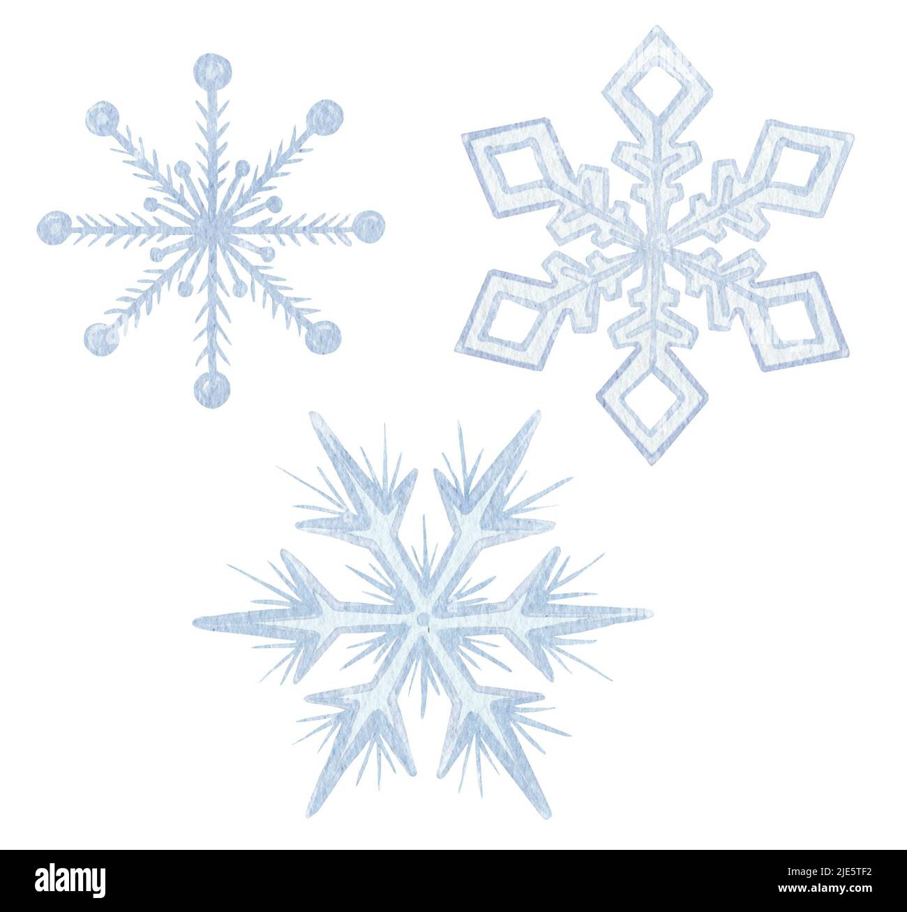 Set of two dark blue watercolor snowflakes illustration. Holiday ...