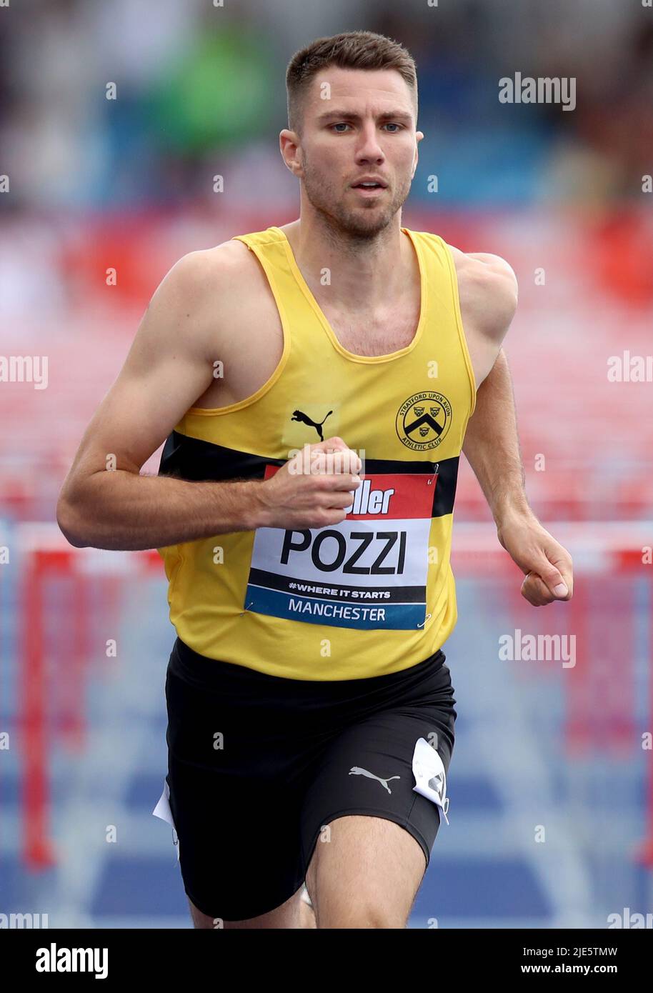 Andrew Pozzi in the Men’s 110m Hurdles during day two of the Muller UK ...