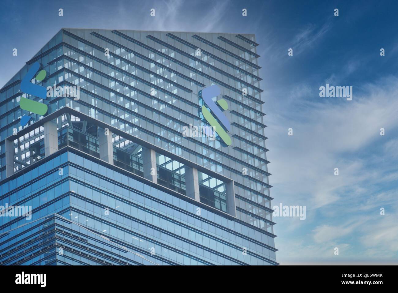 Singapore marina bay 1 june 2022. standard chartered bank logo on ...