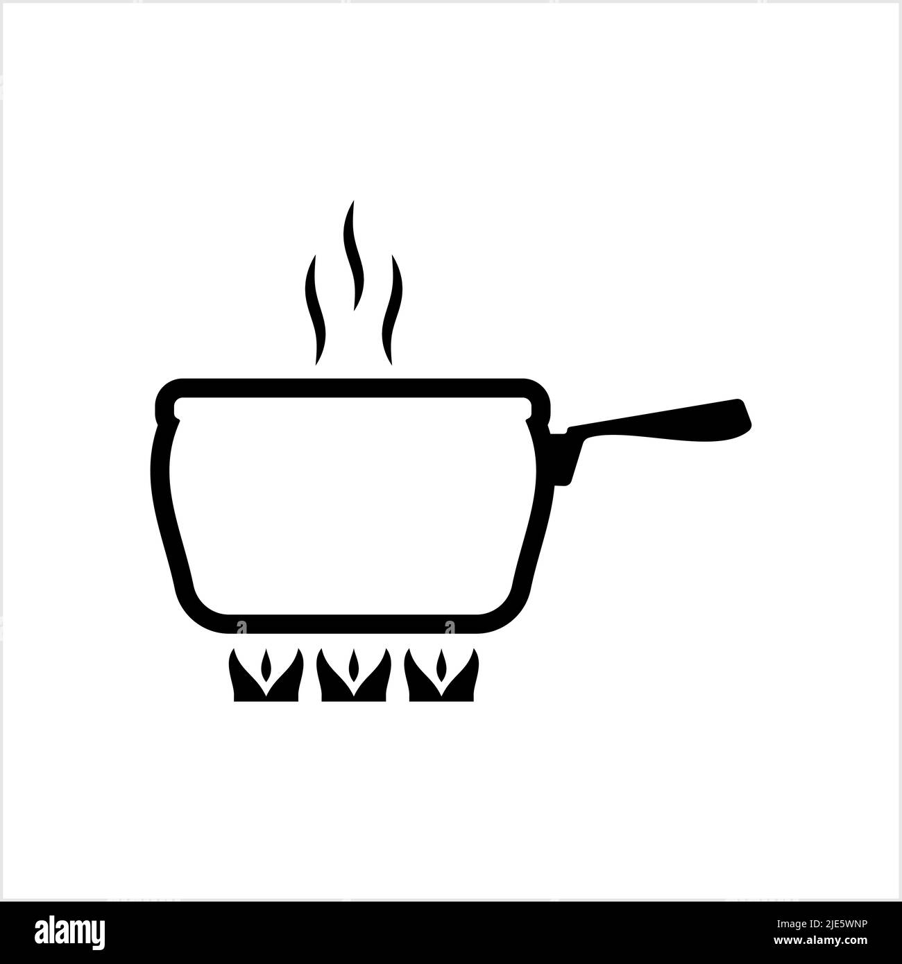 Pan Heating Icon, Frying Pan On Fire Icon Vector Art Illustration Stock ...