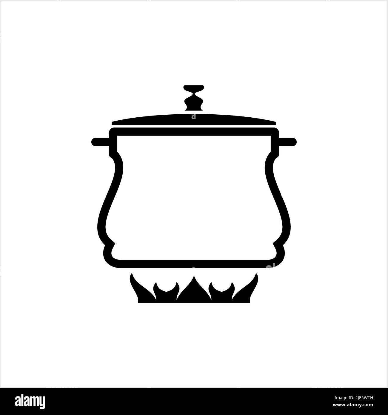Pan Heating Icon, Frying Pan On Fire Icon Vector Art Illustration Stock ...
