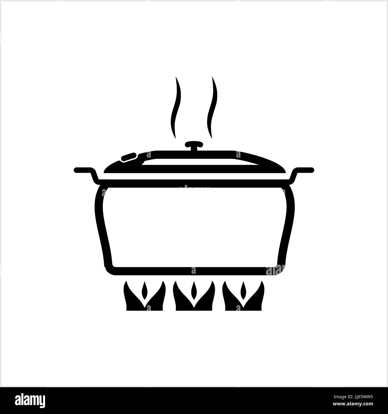 Pan Heating Icon, Frying Pan On Fire Icon Vector Art Illustration Stock ...