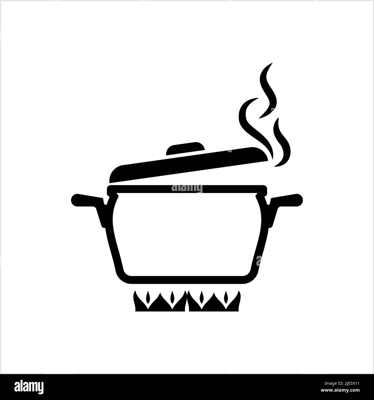 Pan Heating Icon, Frying Pan On Fire Icon Vector Art Illustration Stock ...