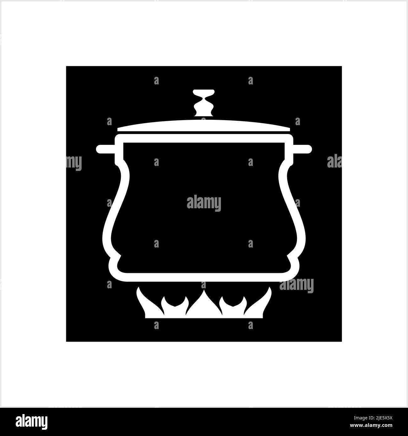 Pan Heating Icon, Frying Pan On Fire Icon Vector Art Illustration Stock ...