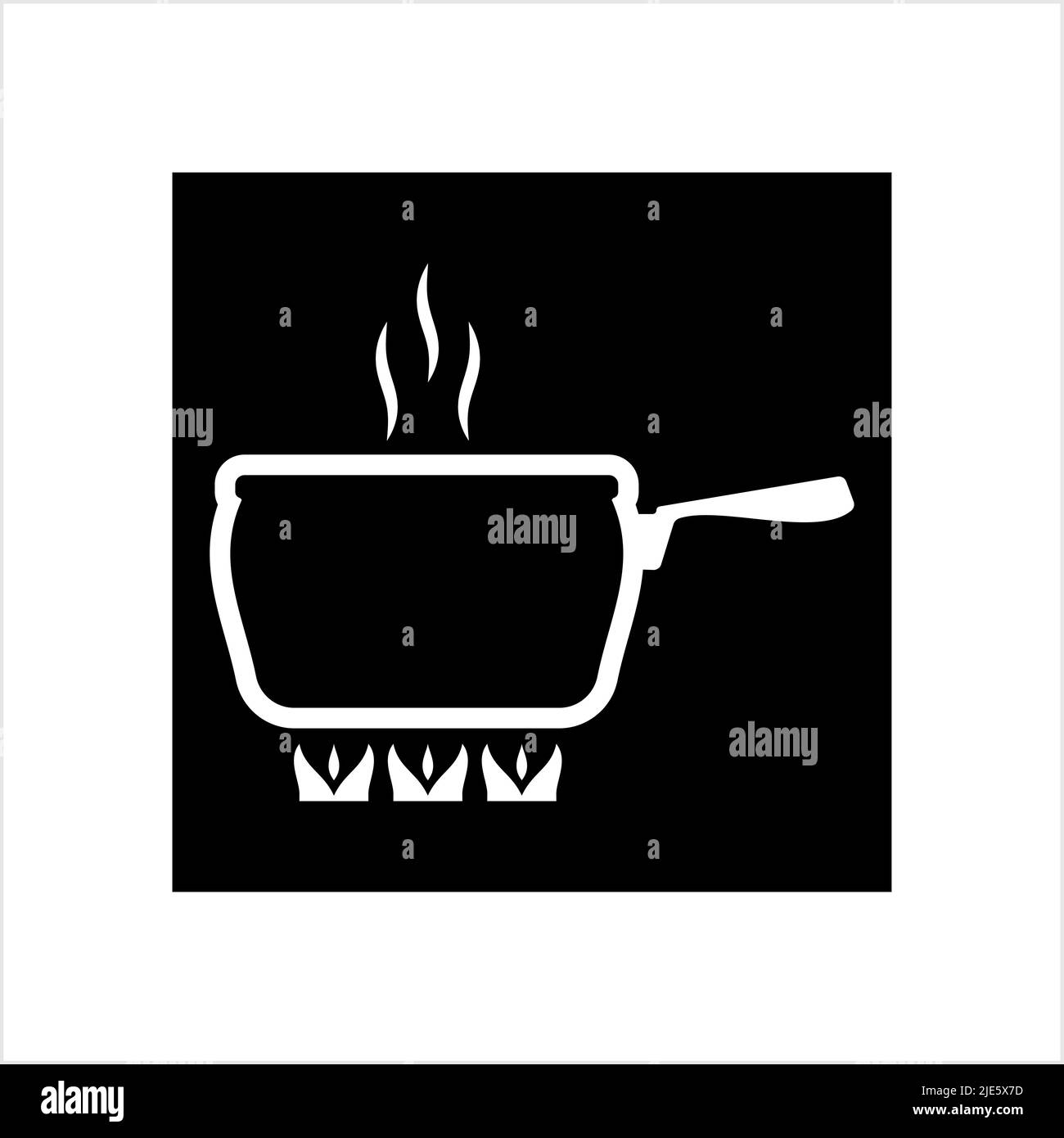Pan Heating Icon, Frying Pan On Fire Icon Vector Art Illustration Stock ...