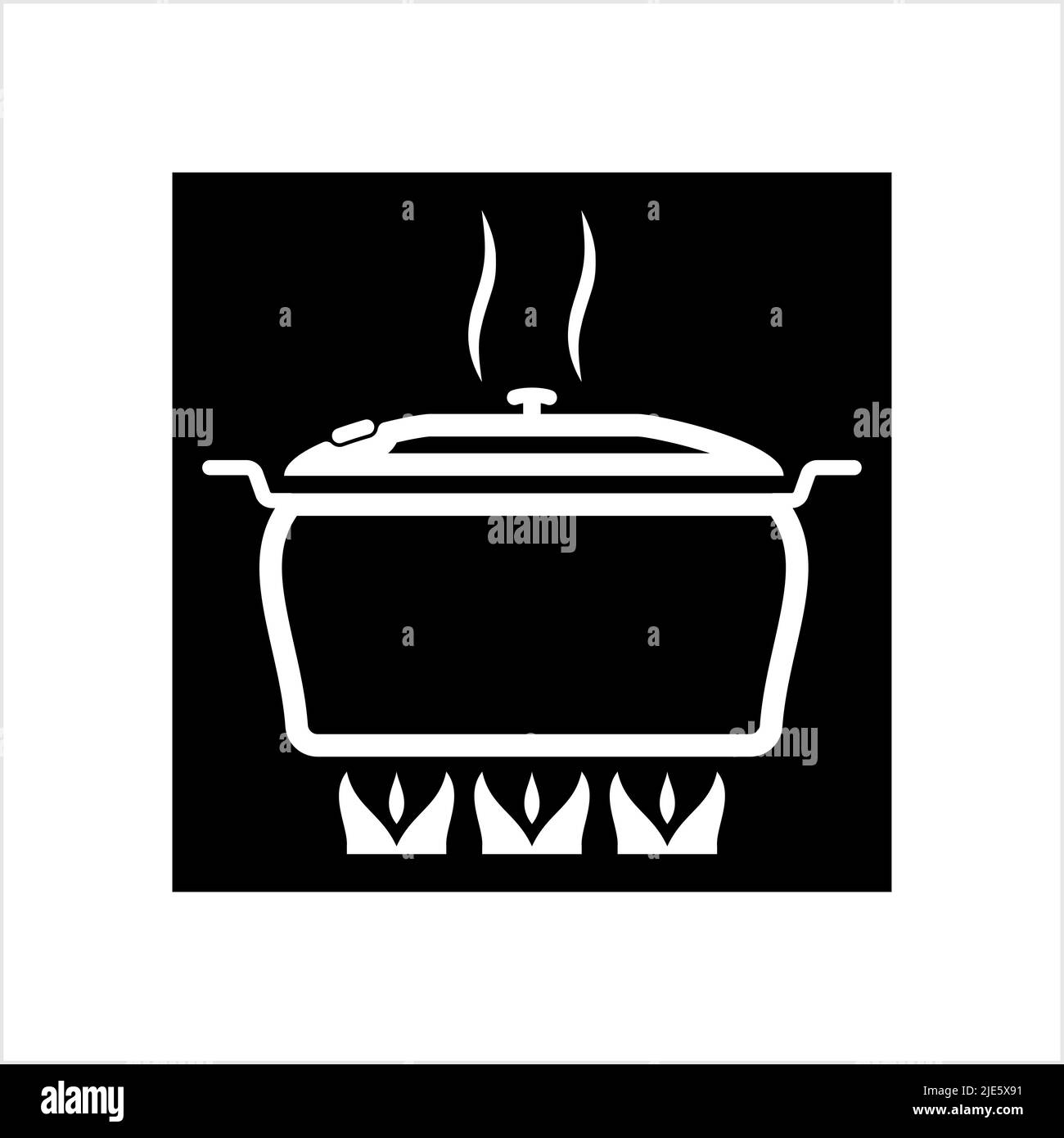 Pan Heating Icon, Frying Pan On Fire Icon Vector Art Illustration Stock ...