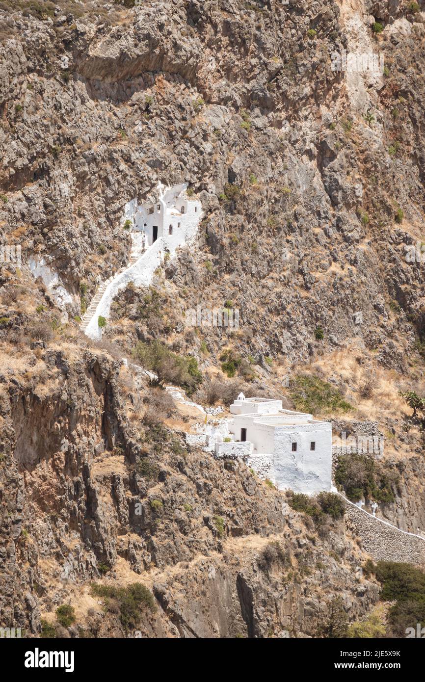 Saint John monastery on the cliff over Kapsali, Kythira island, Greece ...
