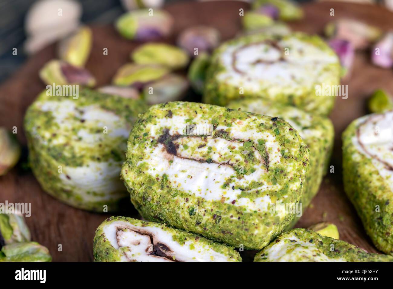 soft Turkish delight confection with pistachio nuts and chocolate ...