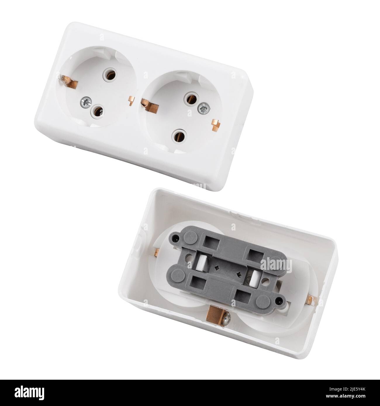 Electric built-in(flat) white socket for 2 connectors isolated on a ...