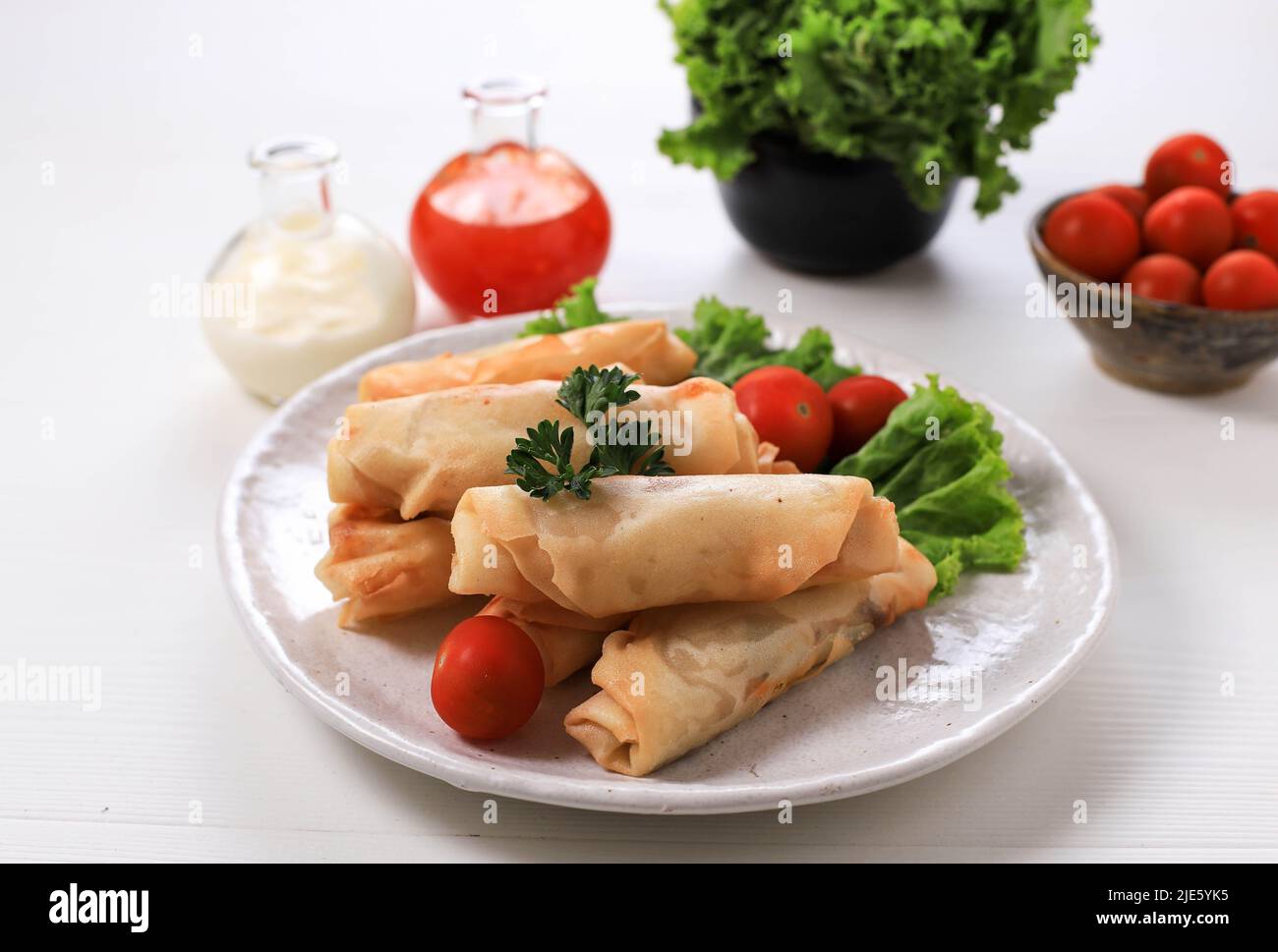 Deep Fried Spring Rolls, Popular as Lumpia or Popia. Served on White ...