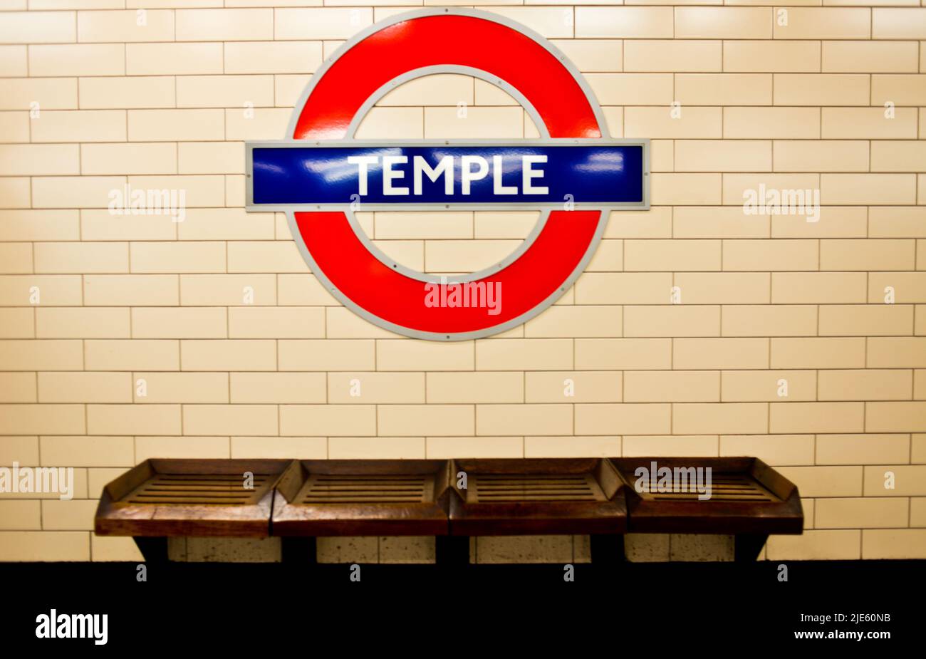 Temple Underground Station and Original Wooden Seating, London, England ...