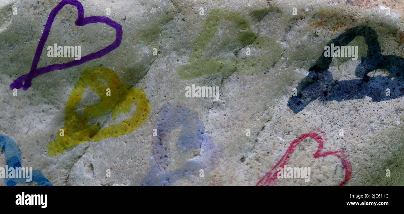 colorful heart shape drawn on stone Stock Photo - Alamy