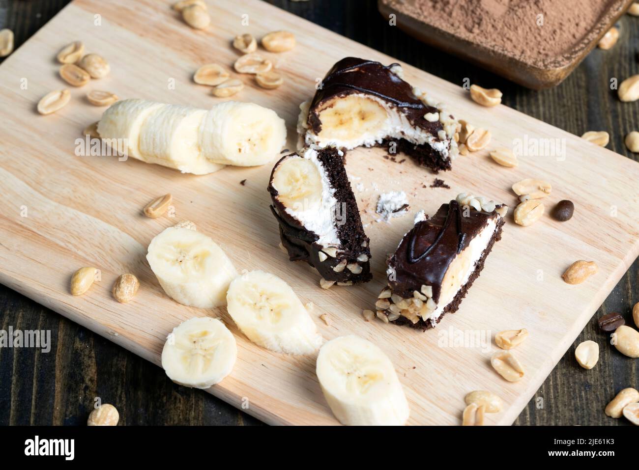 chocolate-drenched banana cake with cheese cream, banana cake in ...