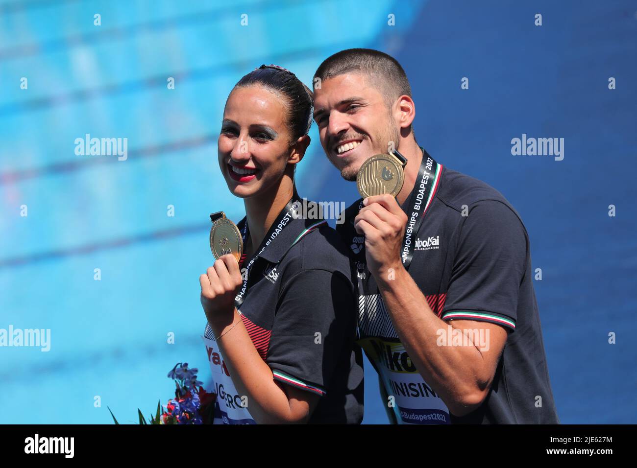 Budapest, Hungary. 25th June, 2022. Gold medalists Giorgio Minisini (R ...